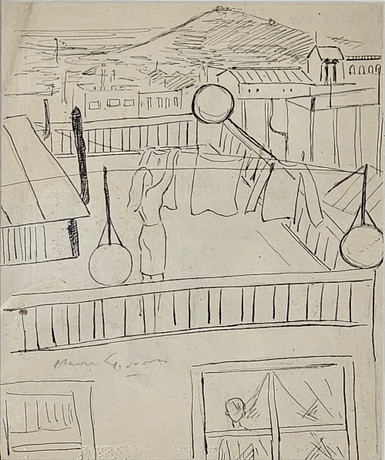 MARÍA GIRONA BENET (1923-2015). TERRAZAS DE BARCELONA. DIBUJO A LÁPIZ ...