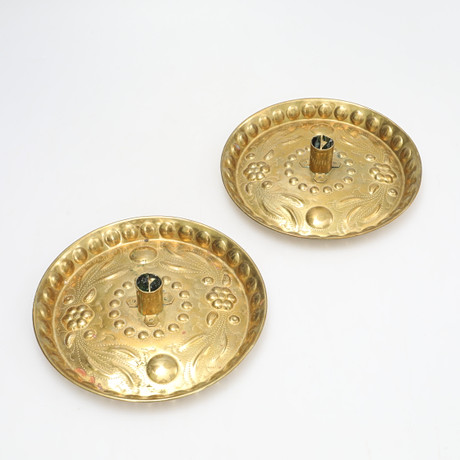 LIGHT PLATES, a pair 1900s, Brass, marked J bratt jönköping 7. Silver ...
