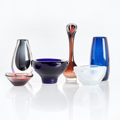 SVEN PALMQVIST, 6 st, vaser och skålar, glas. Glas - Konstglas - Auctionet