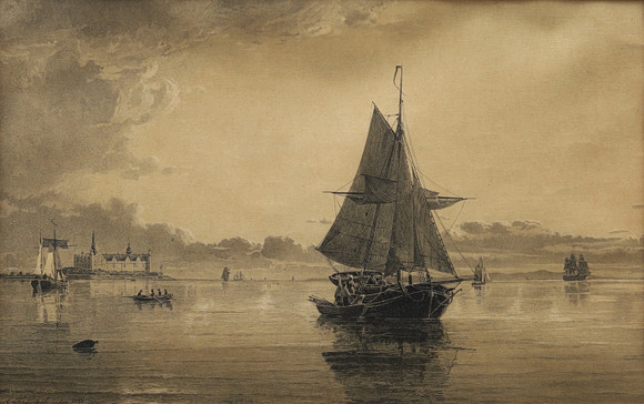 CHRISTIAN FREDRIK SWENSSON (DANMARK 1834-1909. Ships at Kronborg Castle ...