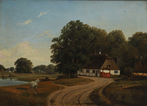 CARSTEN HENRICHSEN. Attributed to. Oil on Board, Danish farmhouse ...