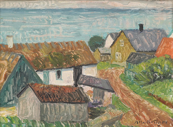 ALBERT KRÜGER. Fiskeläge, signerad. Konst - Måleri - Auctionet