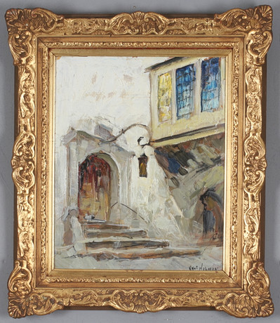 KNUT NORMAN. Street view, oil on Board, signed. Art - Paintings - Auctionet
