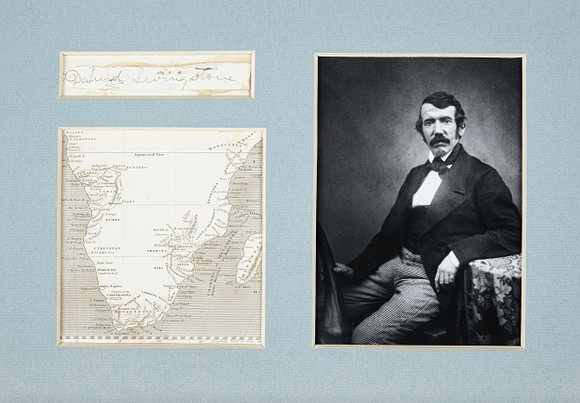 AUTÓGRAFO, David Livingstone (1813-1873) montado con parte del mapa y ...