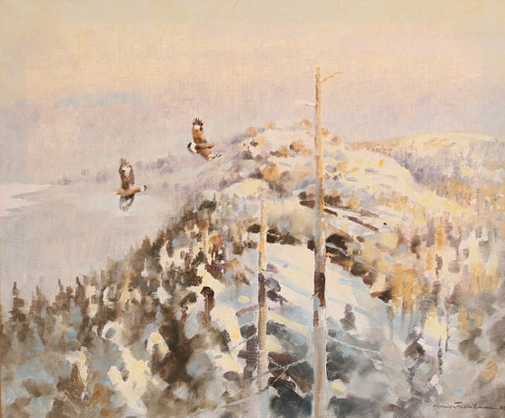 HENRY FREDRIKSSON. Golden eagles in a winter landscape, oil on canvas ...