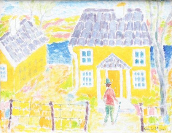 GUNILLA MANN. Mannen vid huset, olja på duk, signerad. Konst - Måleri ...