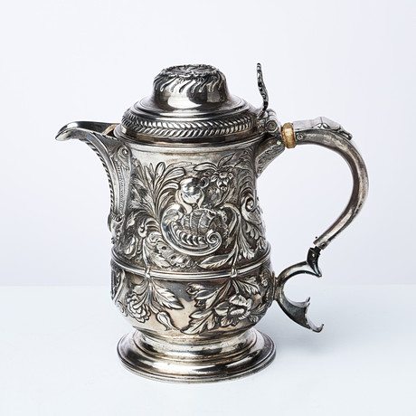 JUG WITH COVER. George III, silver, London, 1765, indistinct hallmarks ...