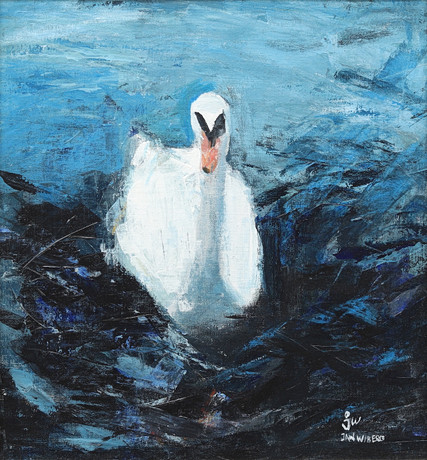 JAN WIBERG (FÖDD 1944). Svan i sjö, olja på duk, signerad. Konst ...