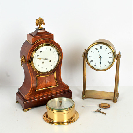 EDWARDIAN STYLE MANTLE CLOCK, BRASS MANTLE CLOCK, BRASS CASED BAROMETER ...