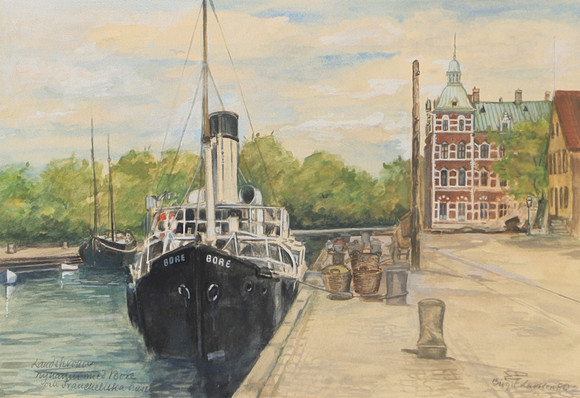 BIRGIT LARSSON. Landskrona hamn, akvarell, signerad. Konst - Måleri ...