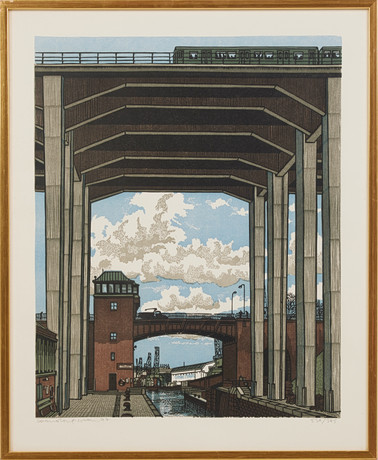 SVEN OLOV EHRÉN (SVERIGE, 1927-2004). Slussen vid skanstullsbron ...