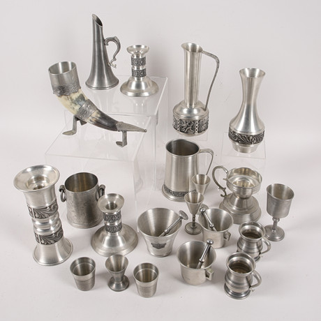 PEWTER OBJECTS, 23 parts, A Collection, i.a. Tokke tinn & Bollnäs ...