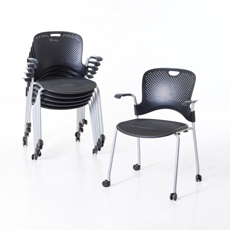 HERMAN MILLER, stolar, 6 st., stomme av metall, formgjuten plast och ...