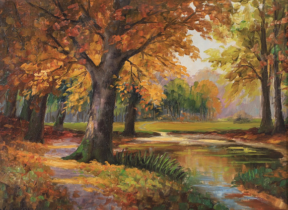 STURE KANDELL. Forest scene with water, oil on canvas, signed S ...