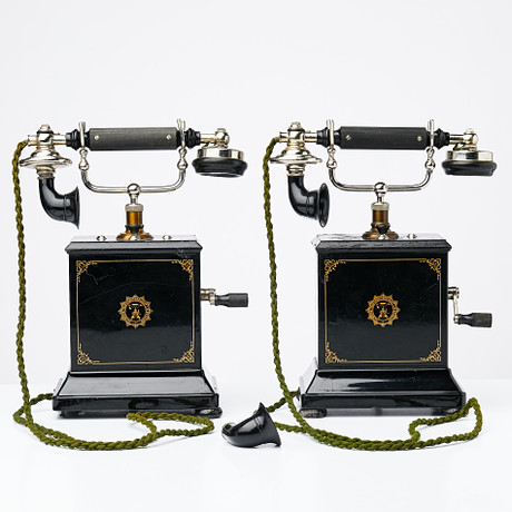 DESK PHONES, 2 pcs, LM Ericsson, early 20th century, painted sheet ...