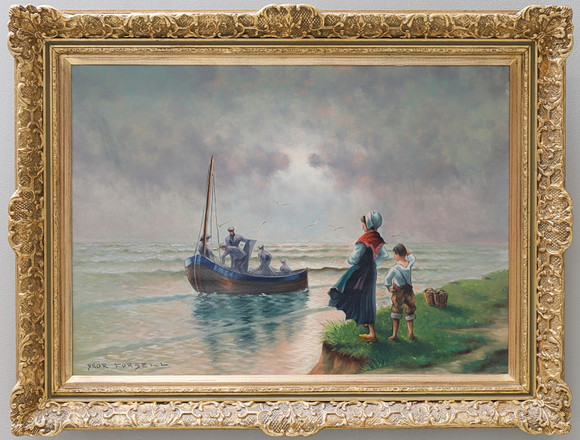 BROR FORSELL. "Fishermen in Brittany France", oil on canvas, signed ...