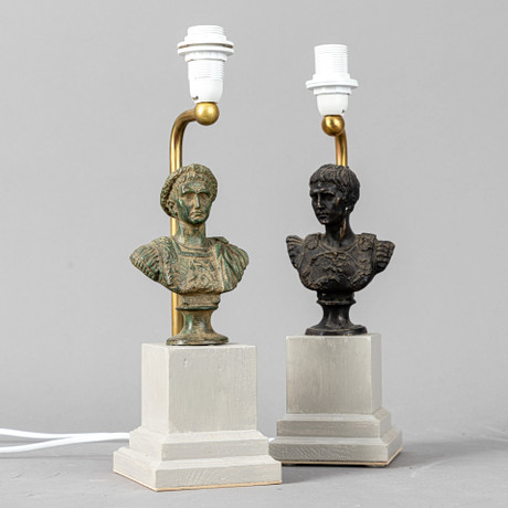 Lampor, par med byster av kejsaren Octavian Augustus, Italien, 1900-tal ...