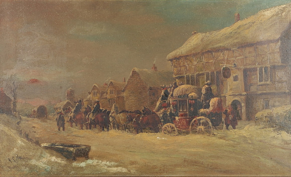 JOHN CHARLES MAGGS (1819-1896). STAGE COACH IN THE SNOW. Art ...