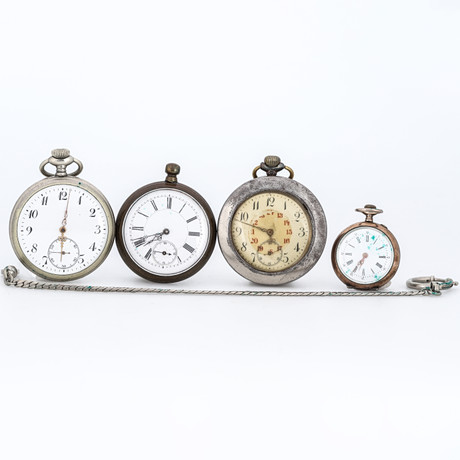 COLLECTION POCKET WATCH, 4 pcs., 1 pc. nickel, 3 pcs. silver, manual ...