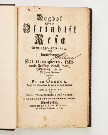 OSBECK, Dagbok öfwer en Ostindisk resa, Stockholm 1757. Böcker, Kartor ...