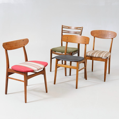 STOLAR, 4 st, teak & betsat lövträ, olika modeller, bl a Slagelse ...