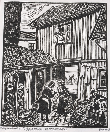 ÅKE BROVIK. Originalsnitt, "Koopmansgatan", signerad, 1981, nr: 16/22 ...