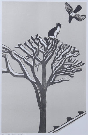 SVEN LJUNGBERG. Colored woodcut, "Magpie", signed, numbered 161/360 ...