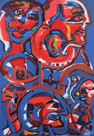 HERBERT GENTRY. Composition with figures, color lithography, signed and ...