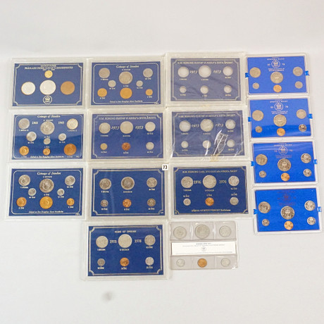COIN CASSETTES, 14+1 pcs, yearly sets with uncirculated coins, 1900s ...