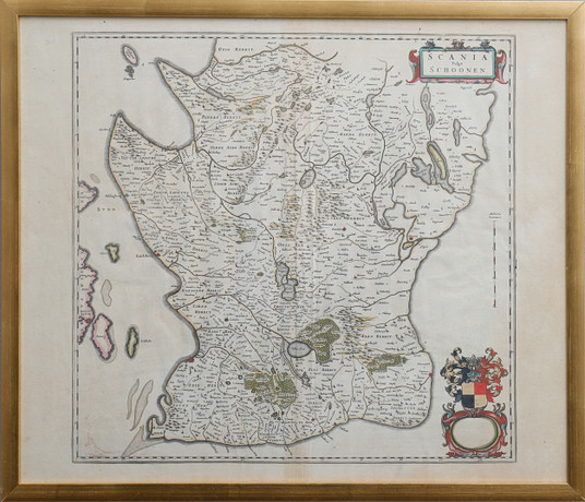ANTIQUE MAP. JOAN BLAUES HAND COLORED AND ENGRAVED MAP OF SCANIA 1662 ...