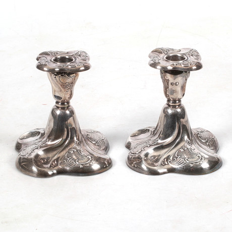 CANDLESTICKS, silver, rococo style. 20th century. Gross weight 692 ...
