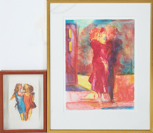ELISABETH JANSSON. 2 pcs, color lithographs, figure compositions with ...