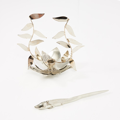 FIRMA SVENSKT TENN, "Lotus", candlestick, "Alligator", letter knife ...