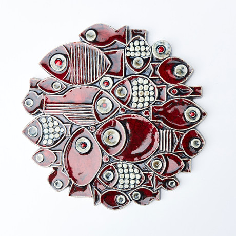 BRITT-LOUISE SUNDELL, wall relief, Gustavsberg, stoneware, fish in ...