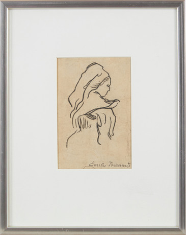 EMILE BERNARD (1868-1941). Portrait of a woman in profile, charcoal on ...