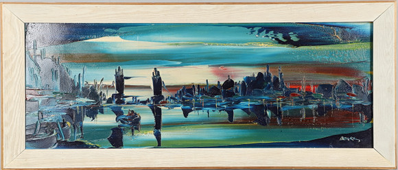 GEORGE RICHARD DEAKINS (1911-1982). THAMES SCENE, LOOKING TOWARDS TOWER ...