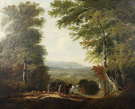 GEORGE BARRETT JUNIOR (C.1767-1842). Follower of. A MAN WITH HORSE AND ...