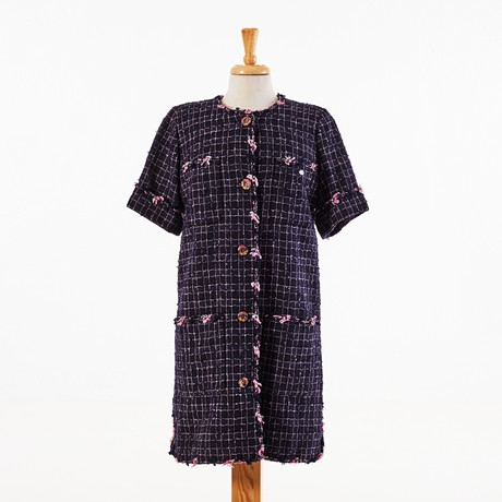 CHANEL, shirt dress, mixed material, dark blue with light pink touches ...