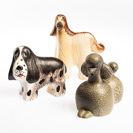 LISA LARSON. Dogs, 3 pcs, stoneware, K-studion, Gustavsberg 1994-96 ...