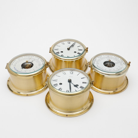 SHIP'S CLOCK, TWO PIECES AND BAROMETER AND THERMOMETER, SCHATZ. Clocks ...