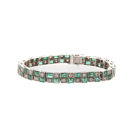 A DIAMOND AND EMERALD LINE BRACELET, IN ART DECO STYLE. Jewellery ...