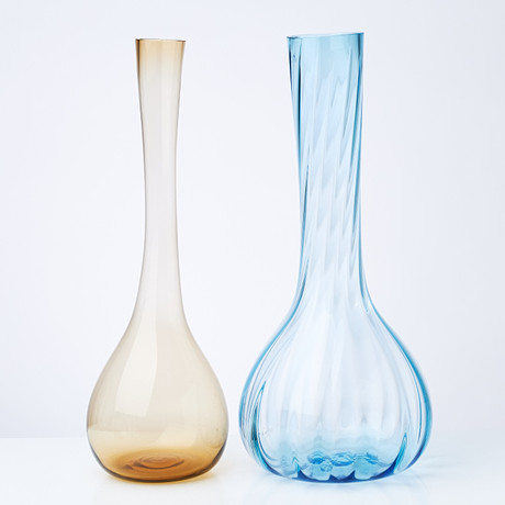 FLOREROS DE PISO, pareja, vidrio, masa de vidrio color humo y azul ...