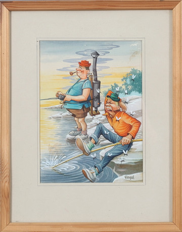 LARS CARLSSON alias FINGAL, skämt teckning, gouache på papper, signerad ...