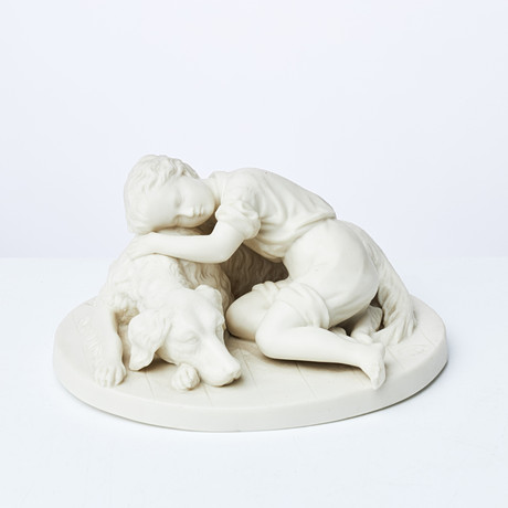 ADELE RUDENSCHÖLD. dog with boy, Gustavsberg, pariah, signed in the ...