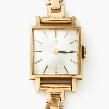 TISSOT, wristwatch, 18k gold, manual, plexiglass, square dial, bracelet ...