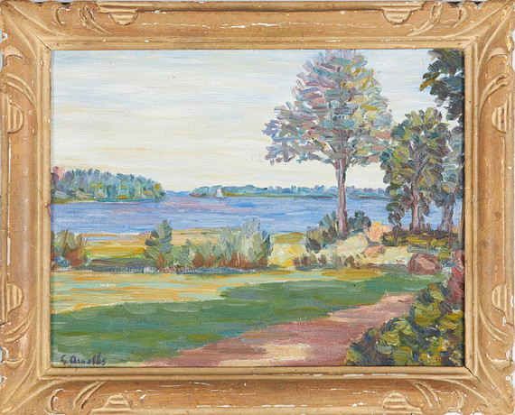 GUSTAF ARNOLD. Archipelago motif with sailboat, oil on canvas, signed G ...