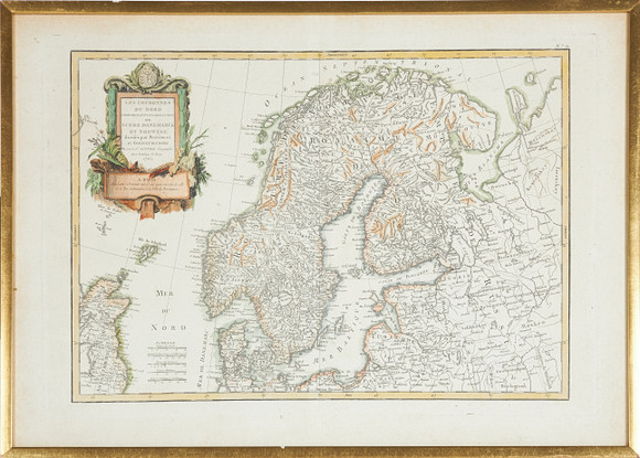 KARTA. France, Janvier 1762, "Les Couronnes du Nord", hand-colored ...