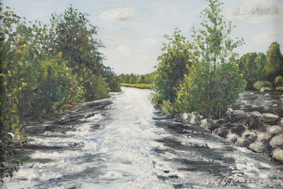 OIDENTIFIERAD KONSTNÄR. Rushing water, oil on canvas, signed and dated ...