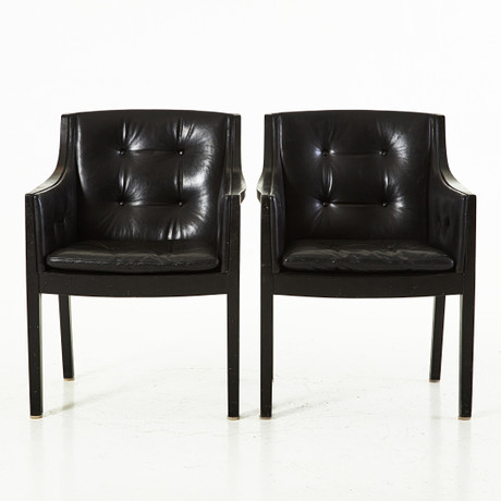 FRAME CHAIRS, 1 pair, black leather, badge marked AB A. Klaessons ...