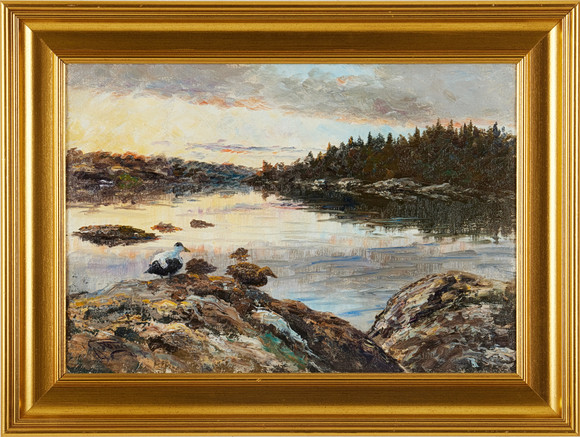 JOHANNES RAVN (1922-1991). seabirds by the shore, oil on canvas, signed ...